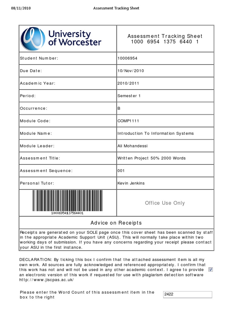 Assessment Tracking Sheet for COMP1111 | PDF