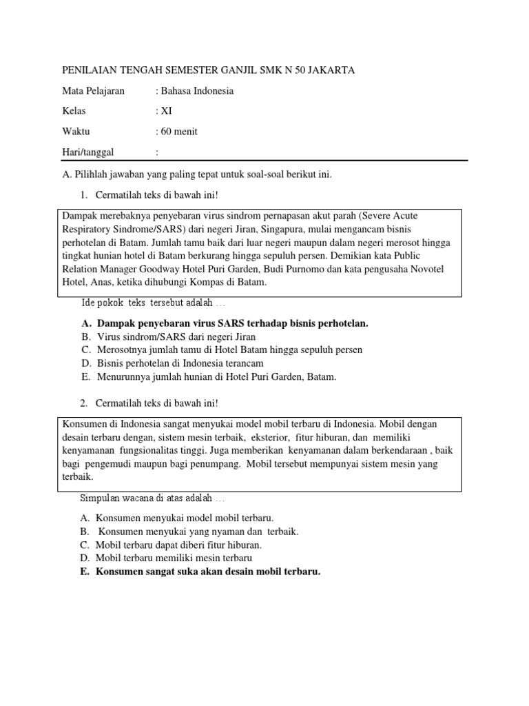 Soal PTS SMT Ganjil KLS 112019 | PDF