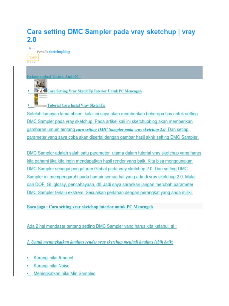 Cara Setting DMC Sampler Pada Vray Sketchup | PDF