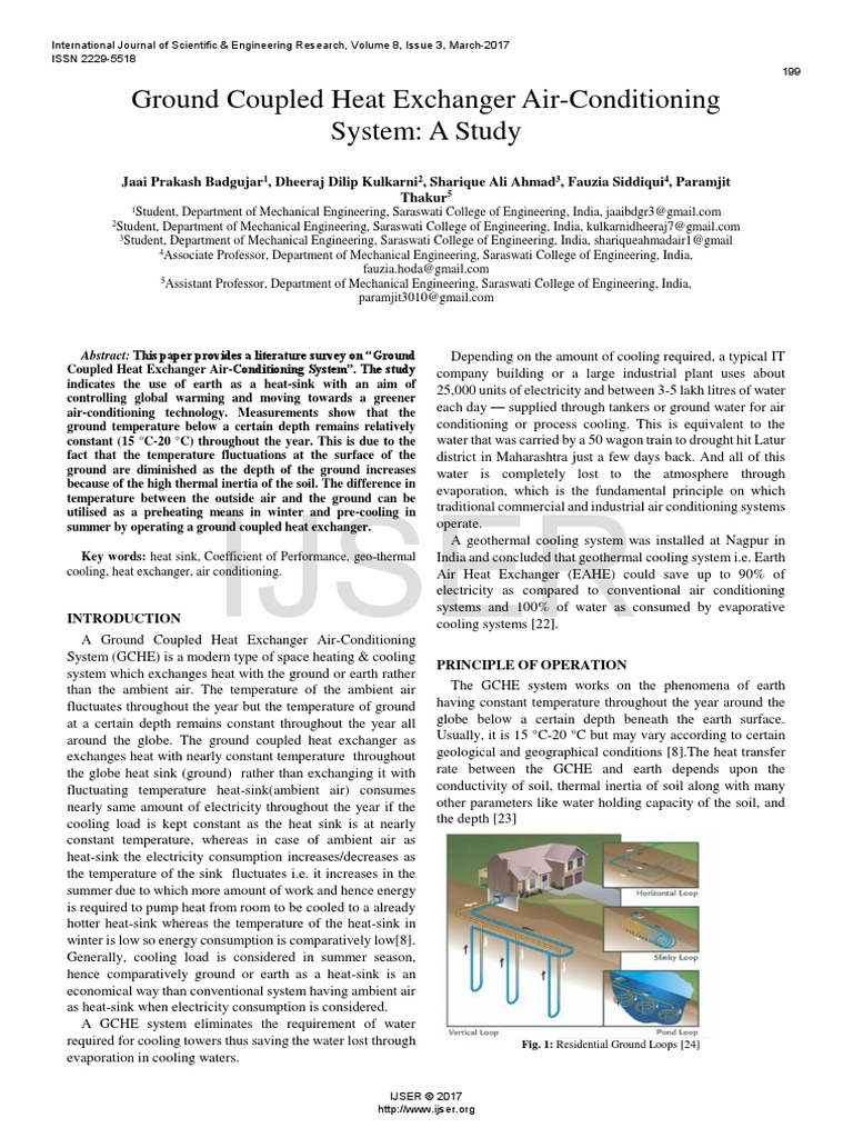 Ground Coupled Heat Exchanger Air Conditioning System A Study PDF | PDF | Heat Pump | Air ...