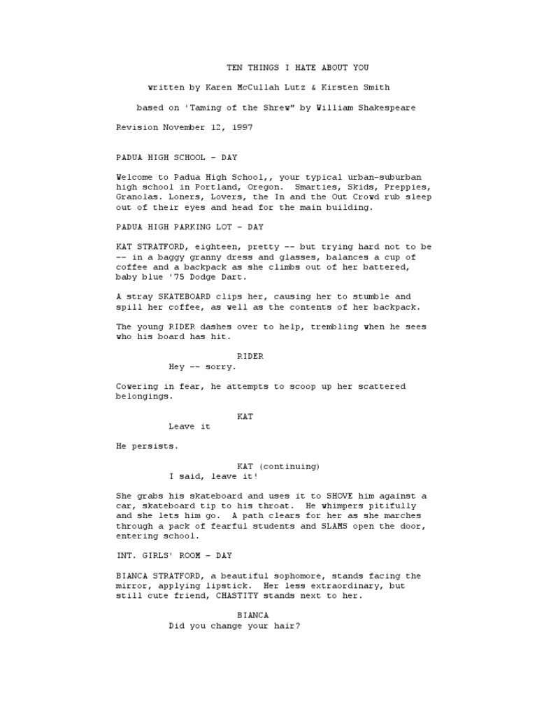 Ten Things I Hate About You Script | PDF