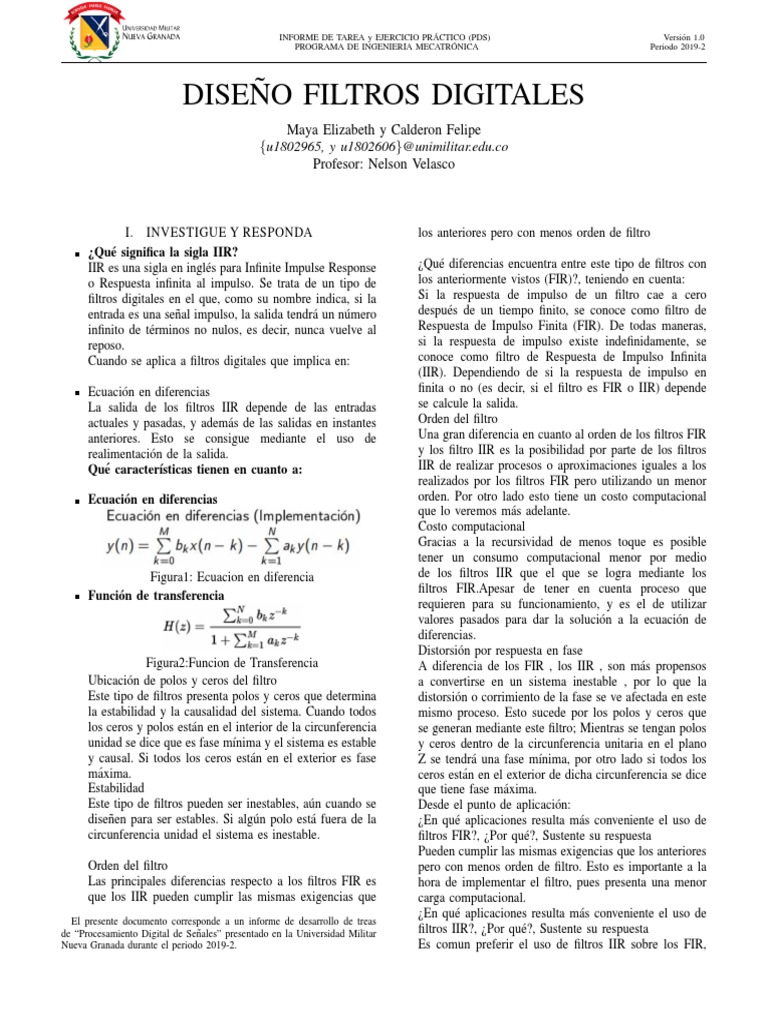 Tarea 6 Dise o Filtros Digitales | PDF | Filtro electronico | Ingenieria Eléctrica