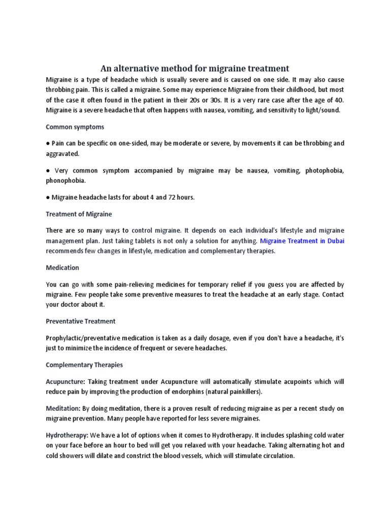 An Alternative Method For Migraine Treatment | PDF | Migraine | Headache