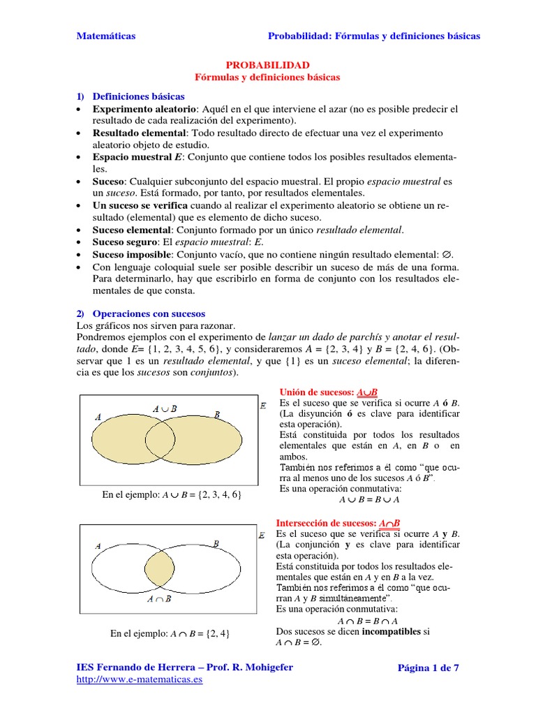 Probabilidad - Definiciones Basicas | PDF | Teoría de probabilidad | Conjunto (Matemáticas)