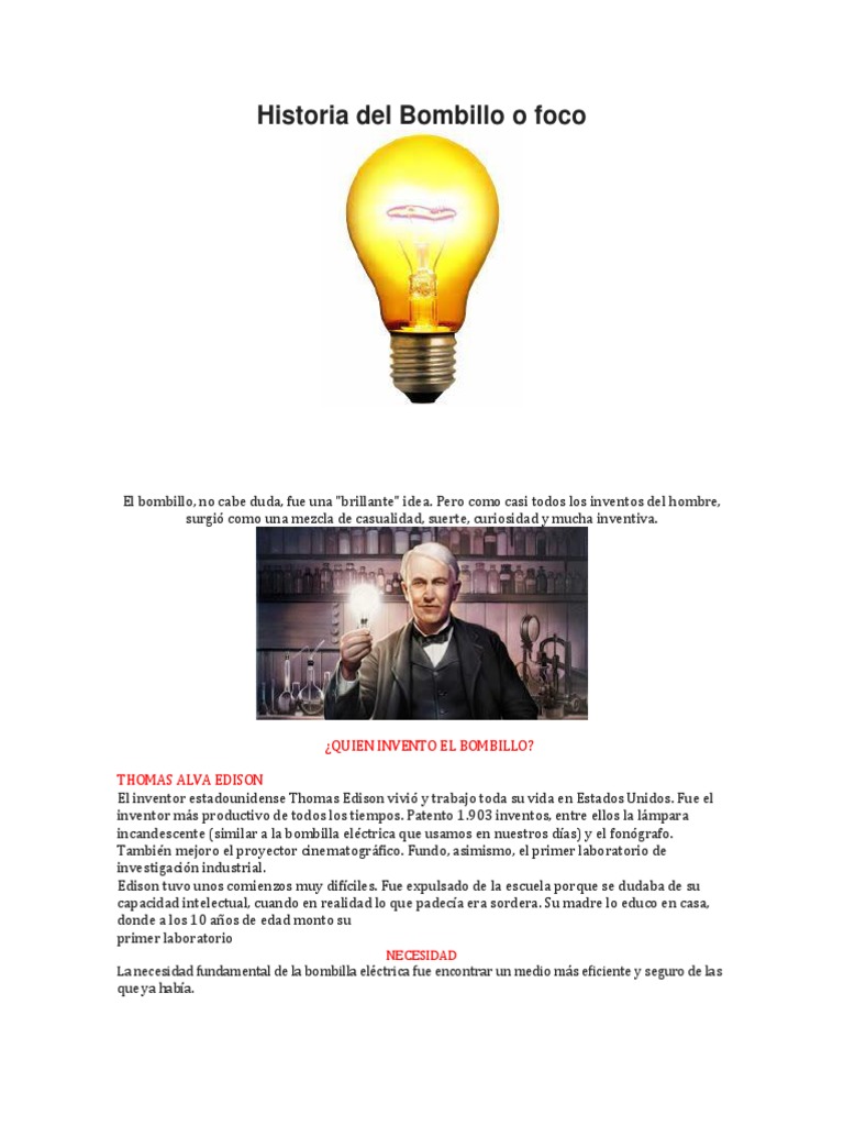 Historia Del Foco y Lampara | PDF | Bombilla incandescente | Thomas Edison