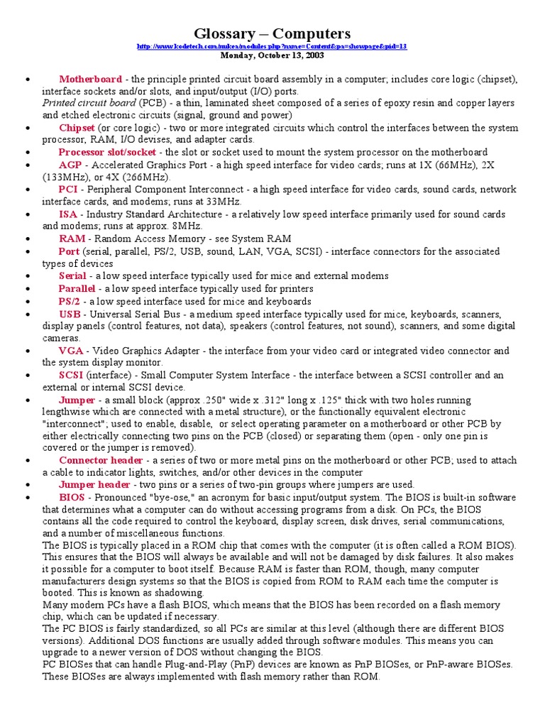 Glossary - Computers | PDF | Bios | Cpu Cache