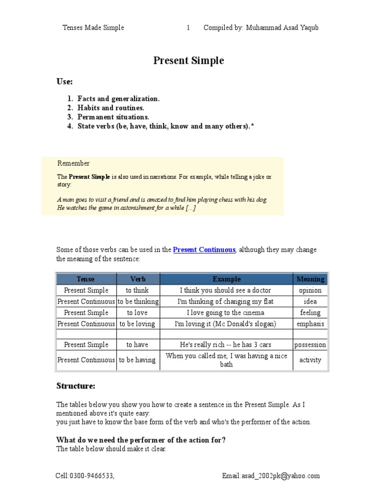 Tenses Made Simple | PDF | Grammatical Tense | Verb