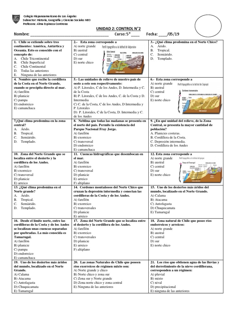 Control 5to A Unidad 2 | PDF | Andes | Chile