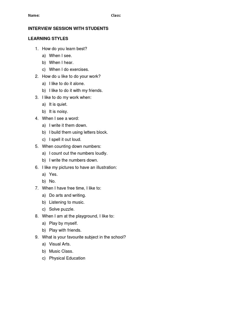 Interview Session With Students Learning Styles | PDF