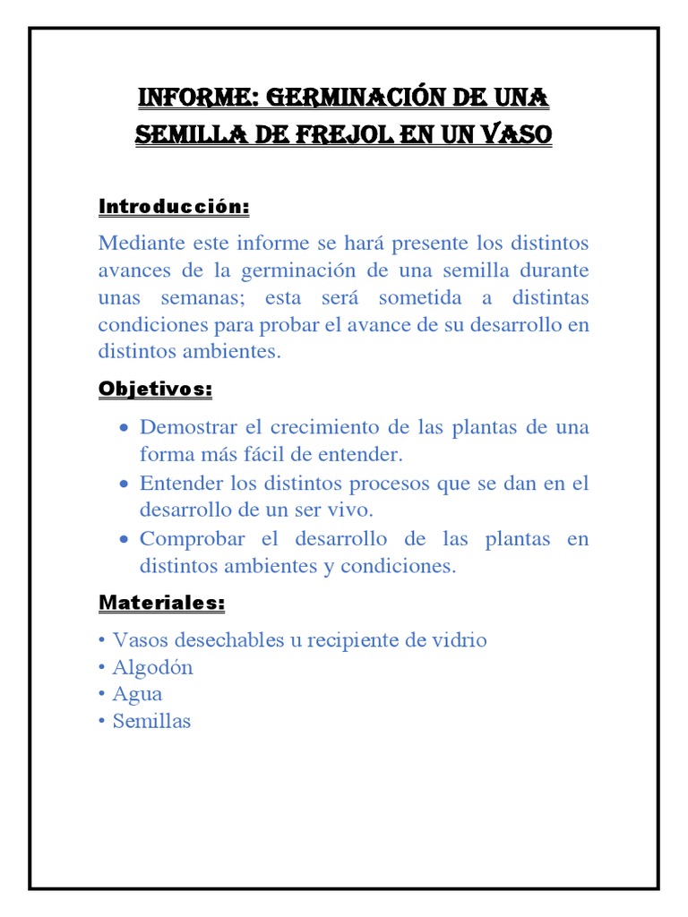Informe de La Germinacion de Una Semilla | PDF | Germinación | Semilla