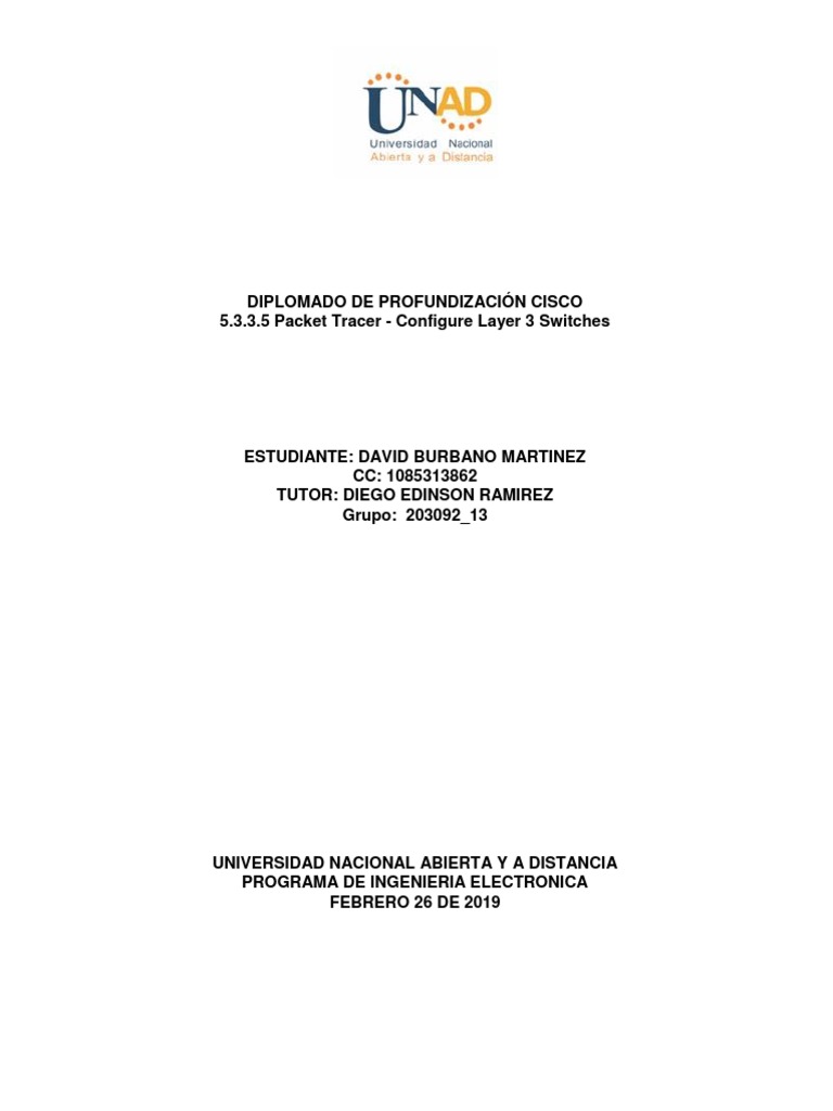 5.3.3.5 Packet Tracer - Configure Layer 3 Switches Instructions IG | PDF | Conmutador de red ...
