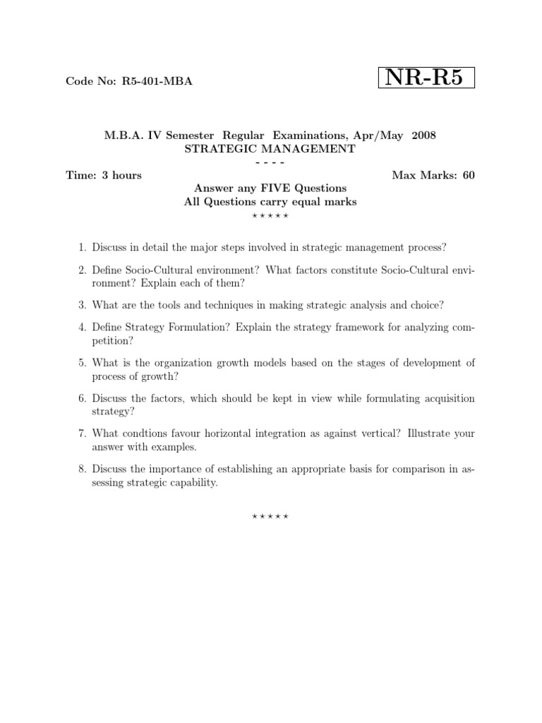 r5 401 Mba Strategic Management Set1 | PDF | Business | Career & Growth