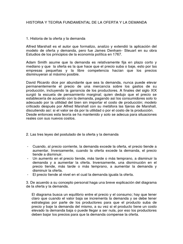 Historia y Teoria Fundamental de La Oferta y La Demanda | PDF | Oferta ...