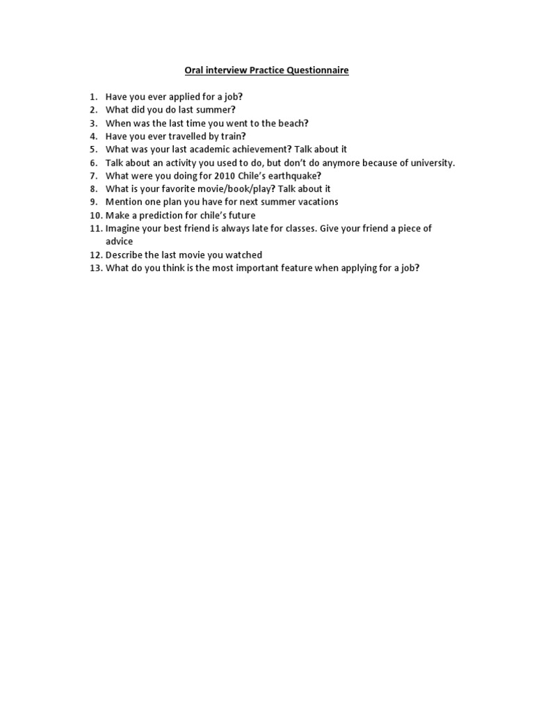 IN04 Oral Interview Practice Questionnaire | PDF