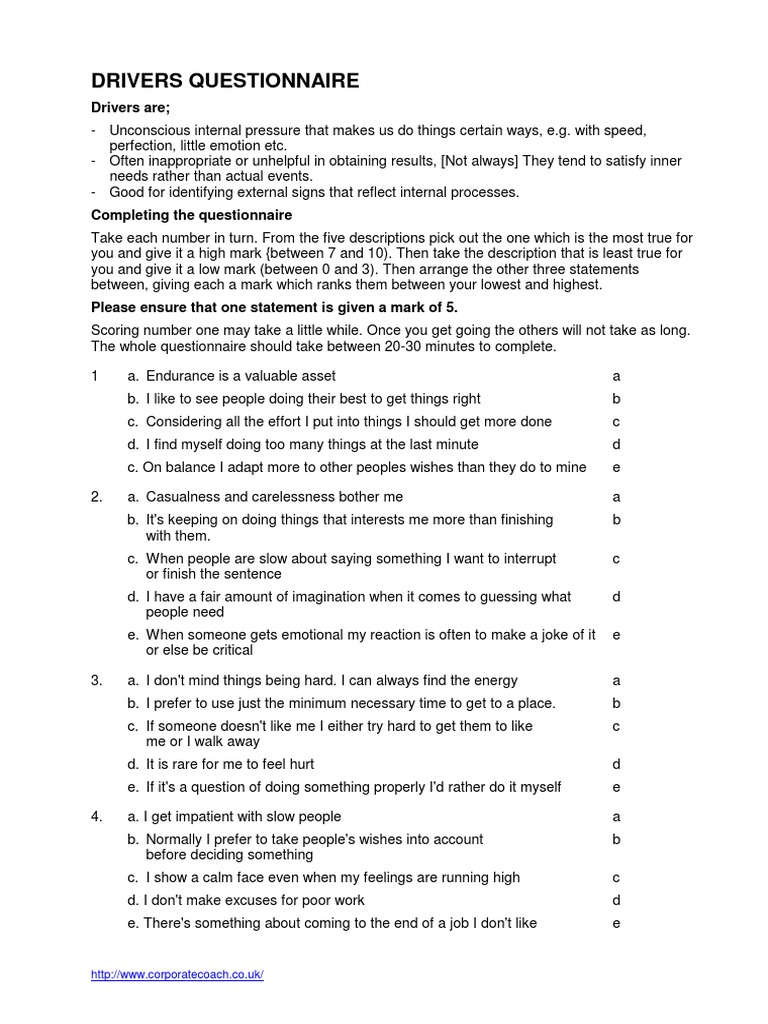 Drivers and Working Styles | PDF | Criticism | Motivation