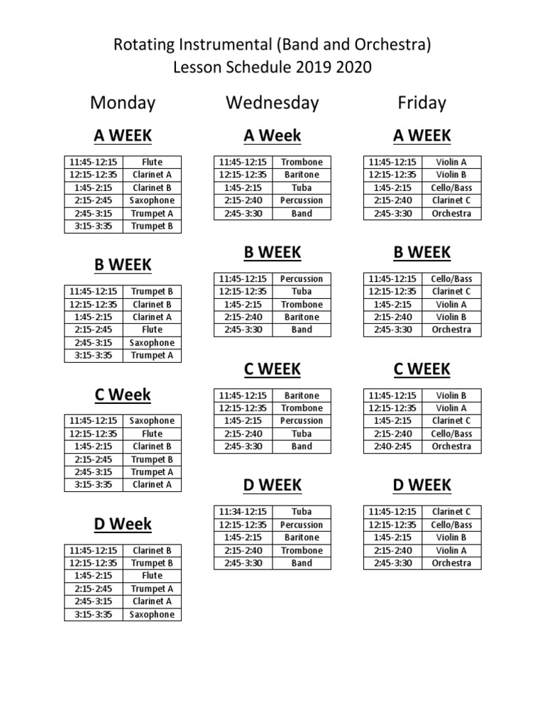 Lesson Schedule Ham 2019 2020 | PDF