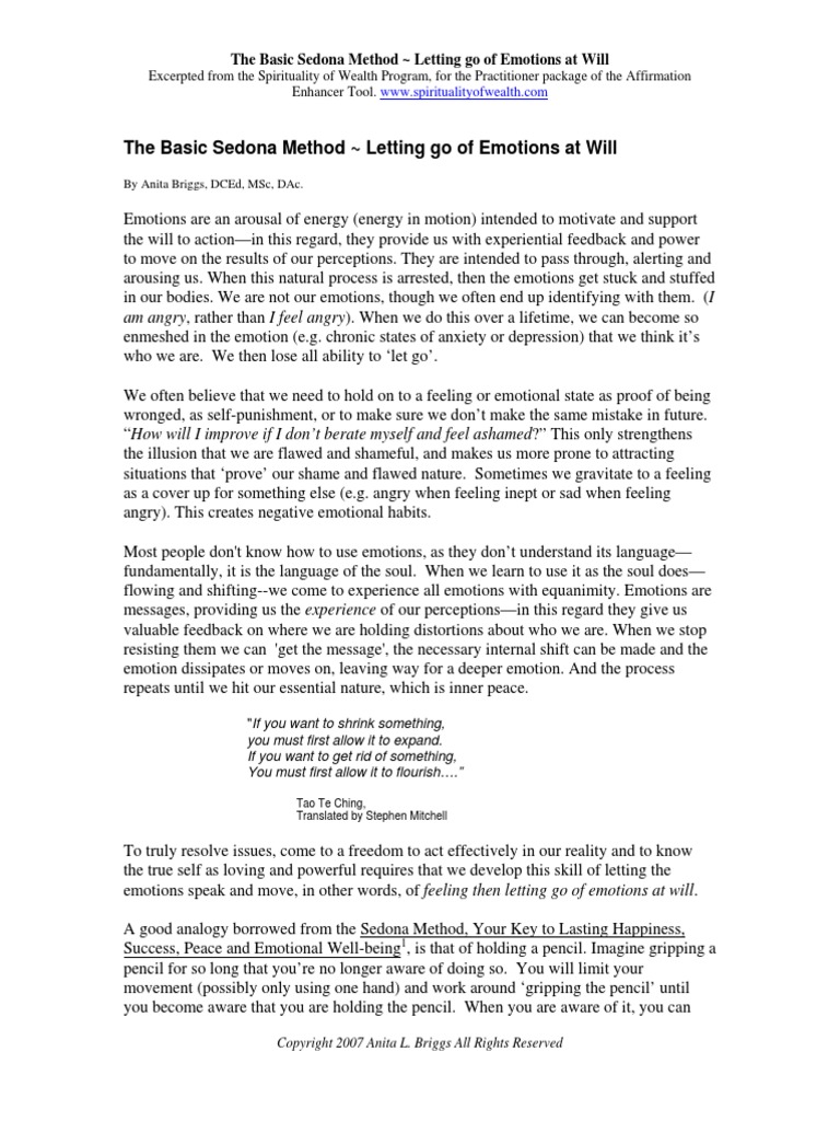 The Basic Sedona Method Letting Go of Emotions at Will | PDF | Feeling ...