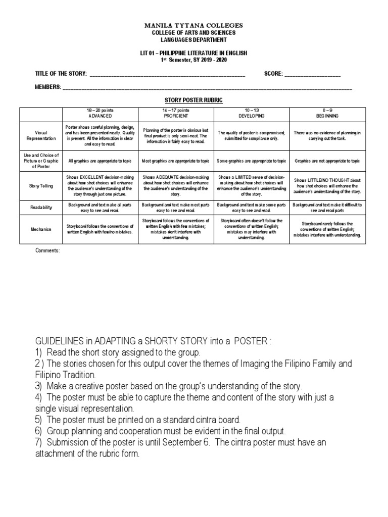 Story Poster Rubric | Download Free PDF | Graphics | Cognition