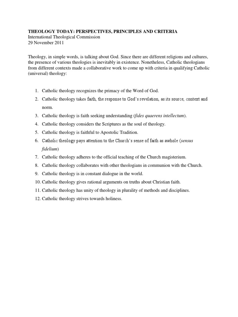Defining Catholic Theology: Principles, Perspectives and Criteria for ...