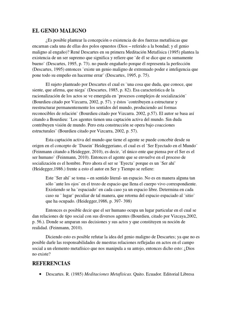 El Genio Maligno | PDF | René Descartes | Martin Heidegger