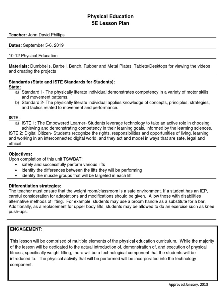 High School PE: Weight Lifting Unit | PDF | Weight Training | Lesson Plan