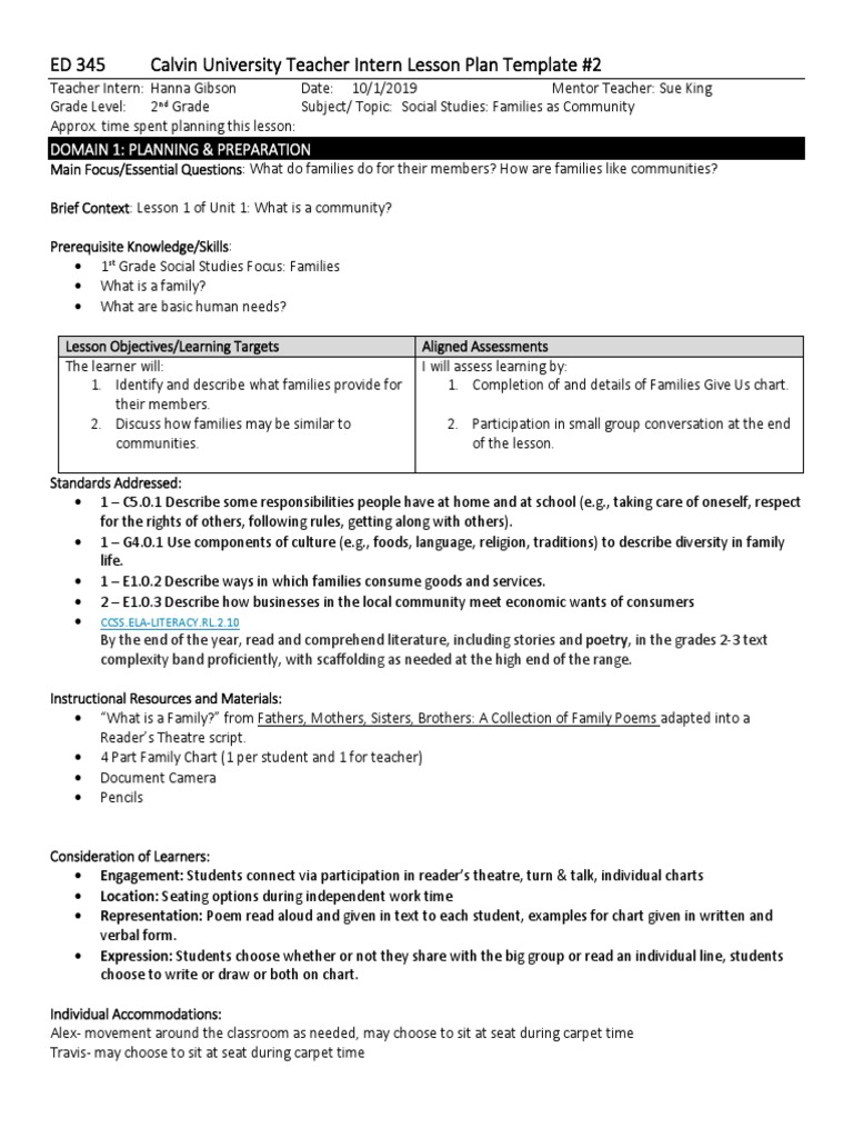 Unit Lesson 1 - Families As Communities | PDF | Teachers | Learning