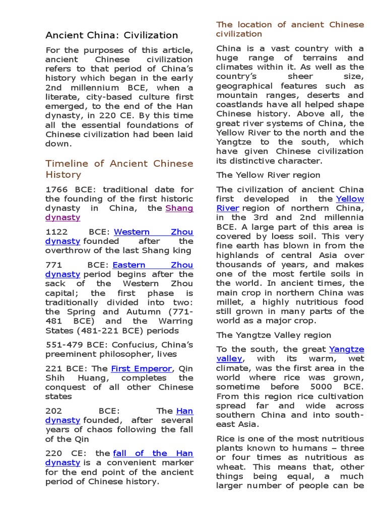 Ancient China: Birthplace of Chinese Civilization | PDF | Confucianism ...