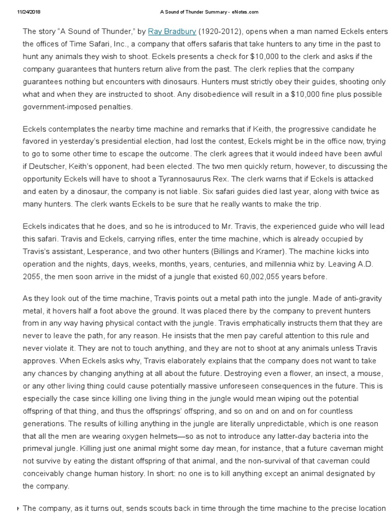 A Sound of Thunder Summary - Enotes | PDF