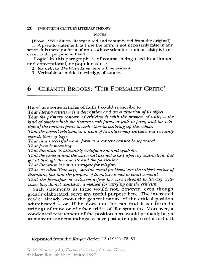Cleanth Brooks: 'The Formalist Critic' | PDF | Literary Criticism ...