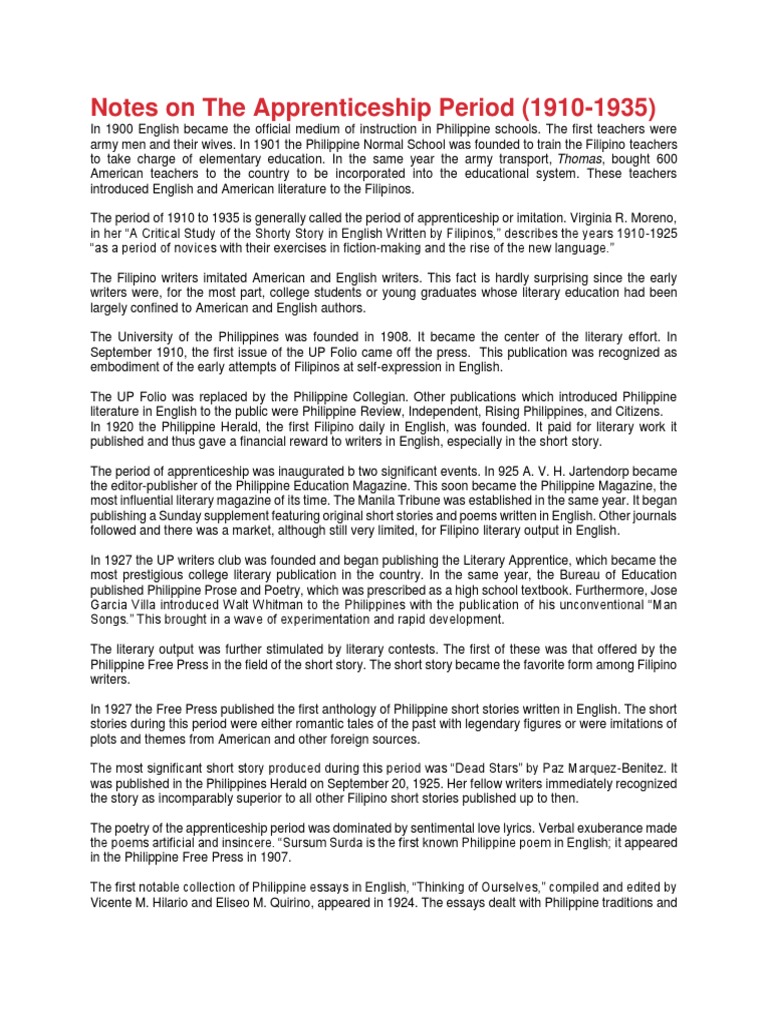Notes On Apprenticeship Period-Final | PDF | Philippines | Poetry