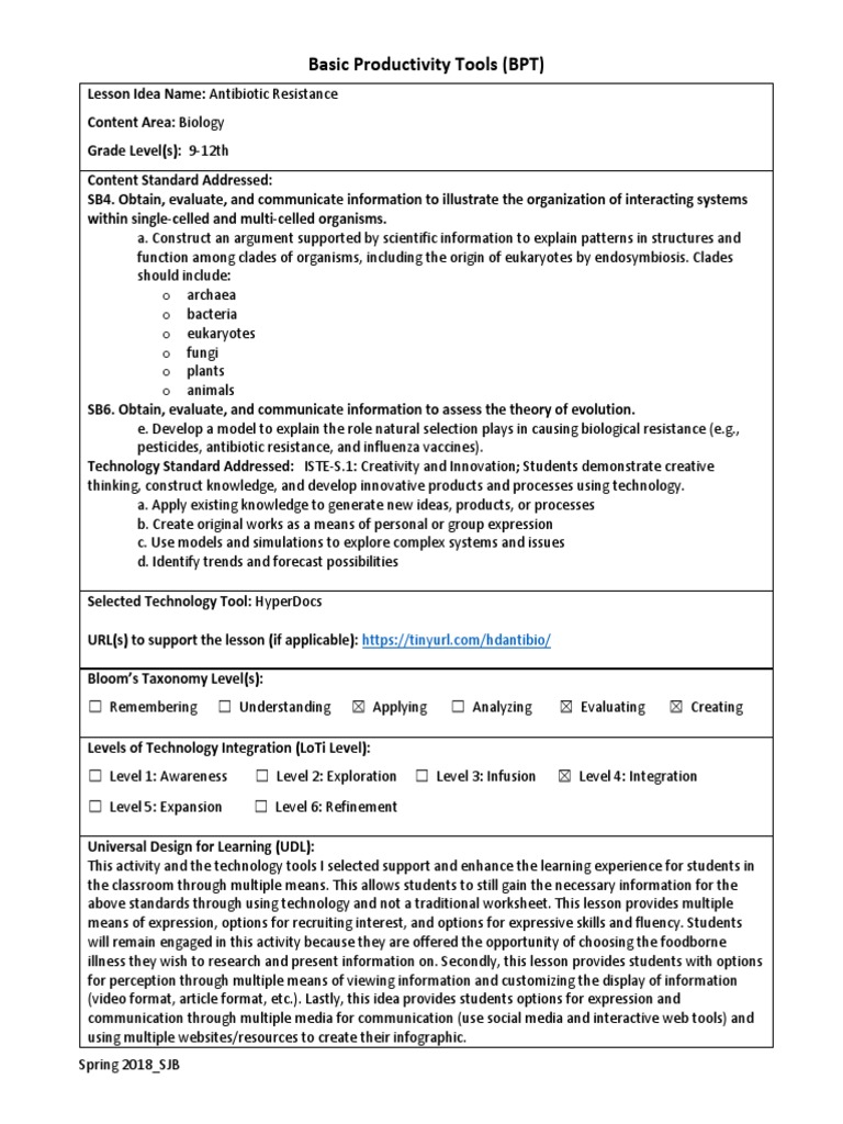 BPT Lesson Idea | PDF | Learning | Antimicrobial Resistance