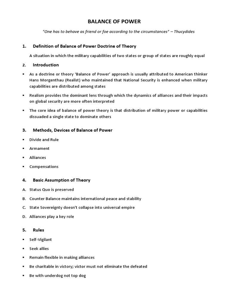 Definition of Balance of Power Doctrine of Theory | PDF | Great Power ...