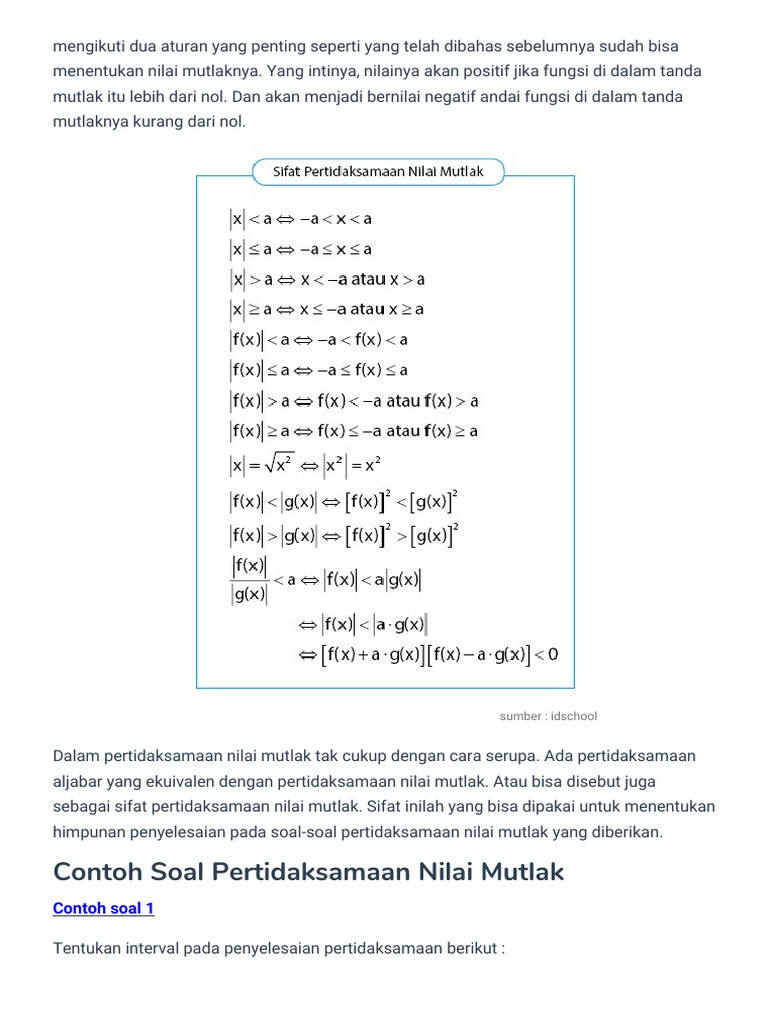 Contoh Soal Pertidaksamaan Nilai Mutlak Dan Penyelesaiannya | PDF | Metode & Bahan Ajar