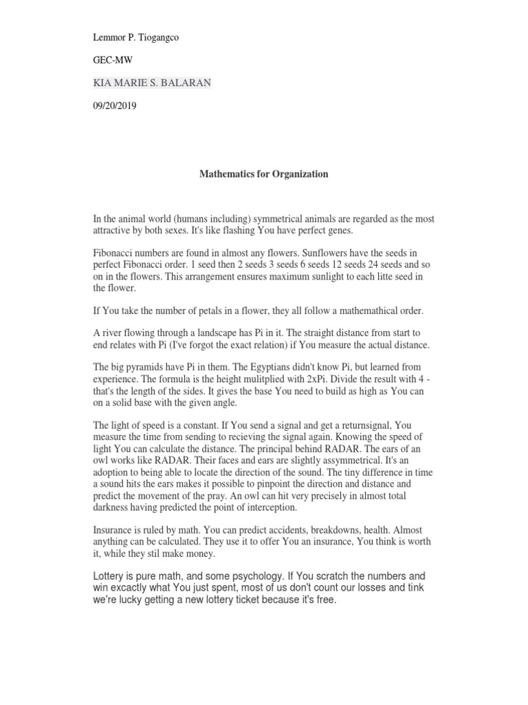 Mathematics For Organization. MsWord 1 | PDF | Teaching Mathematics ...