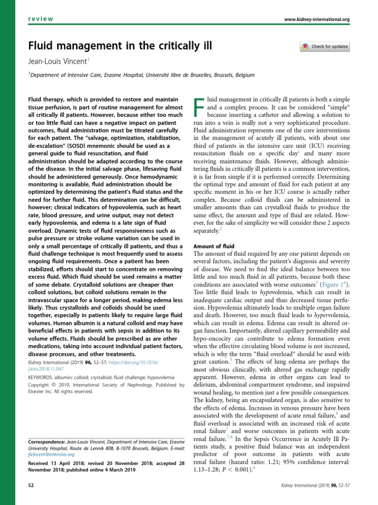 Fluid Management in The Critically Ill: Jean-Louis Vincent | PDF ...