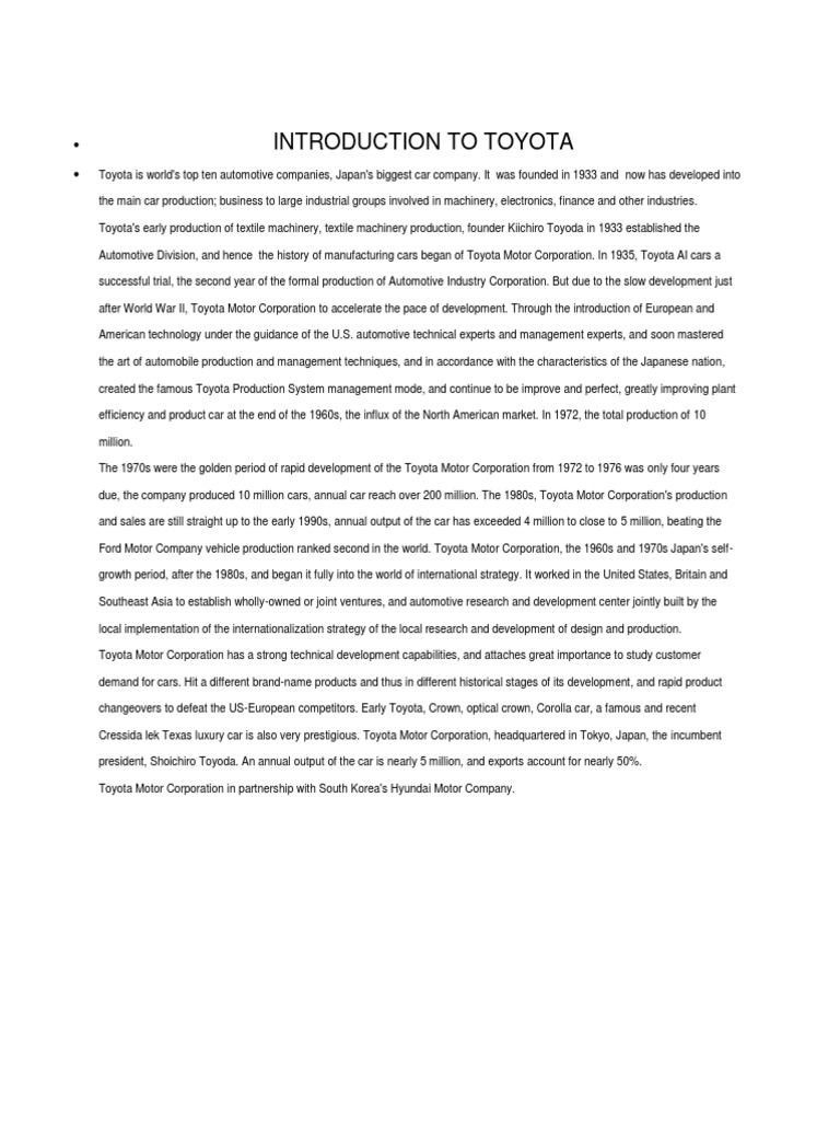 An Overview of Toyota's History, Growth, and Global Expansion as a ...
