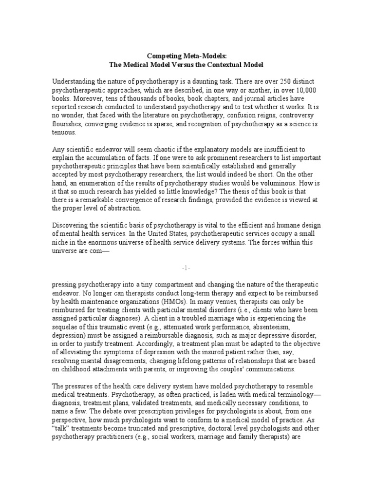 Competing Meta-Models Medical Model Vs Contextual Model | PDF ...