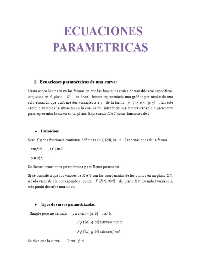 Ecuaciones Parametricas | PDF | Curva | Pendiente