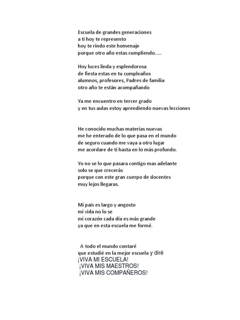 Poema de homenaje a la escuela primaria | PDF | Salud y bienestar ...