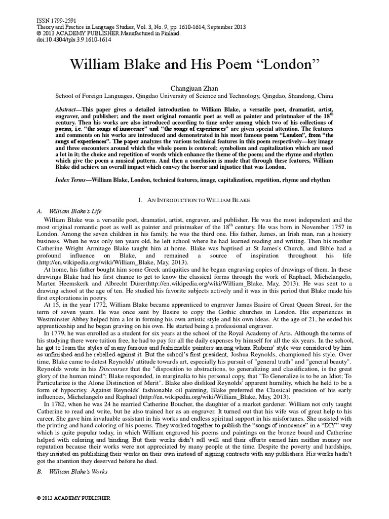 Blake's "London": A Poetic Analysis | PDF | William Blake | Poetry