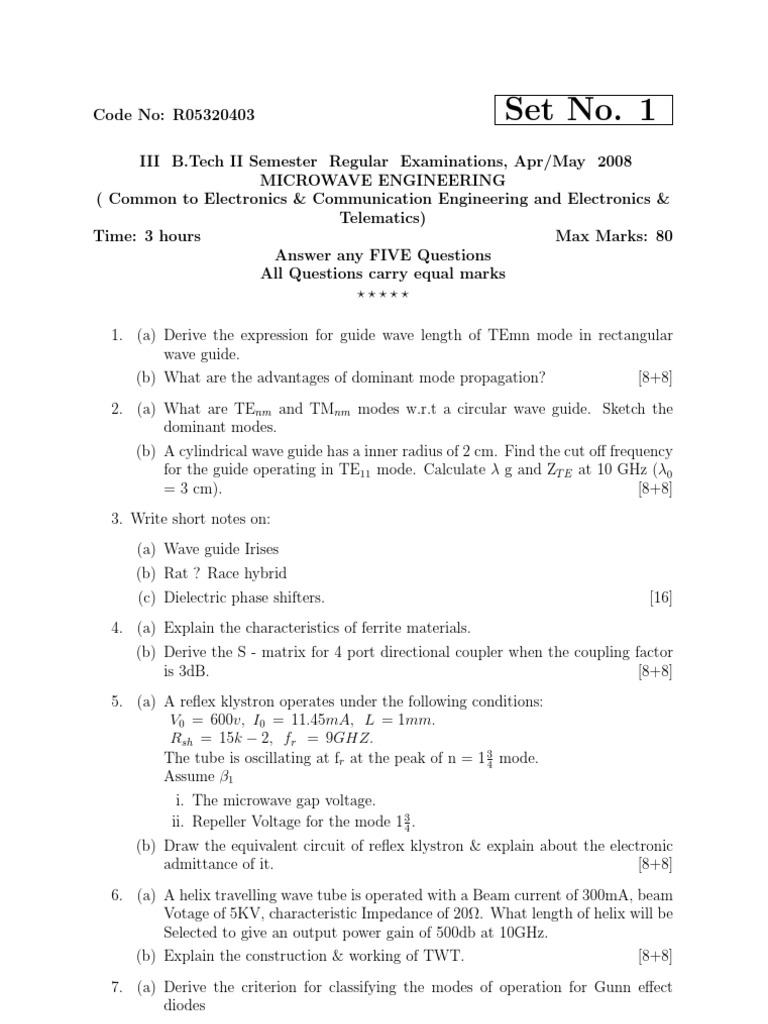 Microwave Engineering Exam Guide | PDF | Microwave | Waveguide