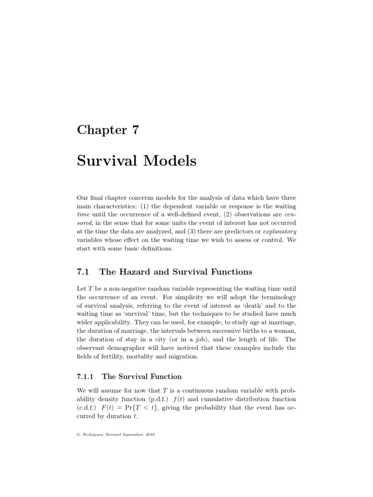 Survival Models: 7.1 The Hazard and Survival Functions | PDF | Expected ...