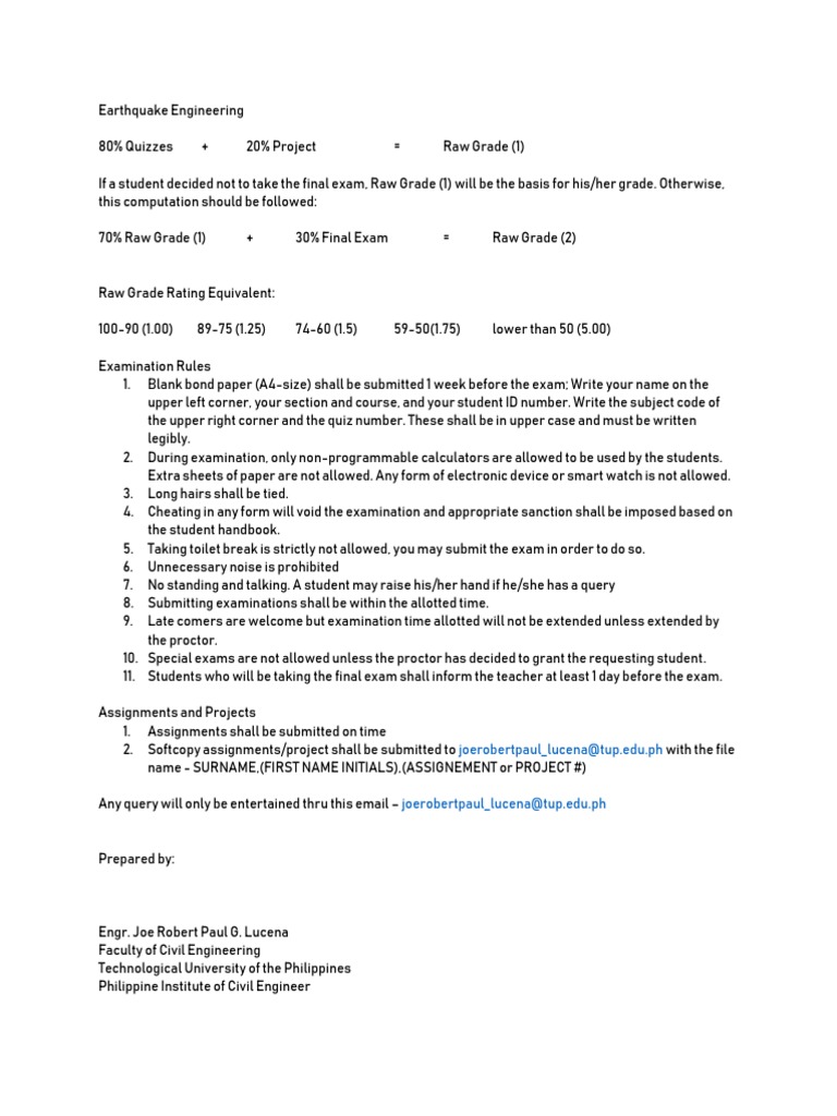 Earthquake Engineering Grading Guide | PDF | Career & Growth
