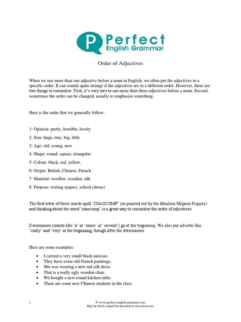 Order of Adjectives | PDF