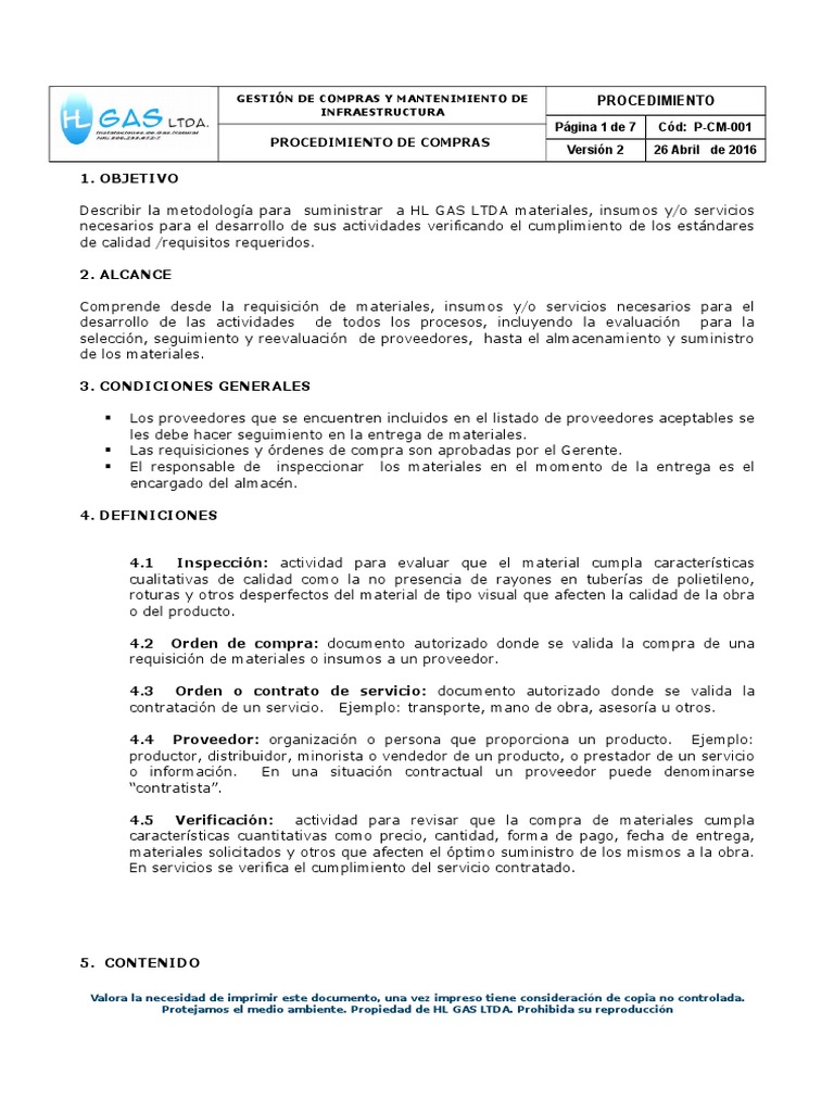 P-CM-001 Procedimiento de Compras | PDF | Calidad (comercial) | Evaluación