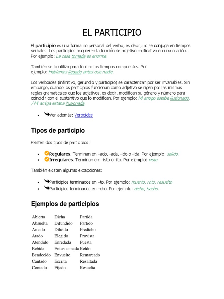 Ejemplos y funciones del participio | PDF | Gramática | Sintaxis