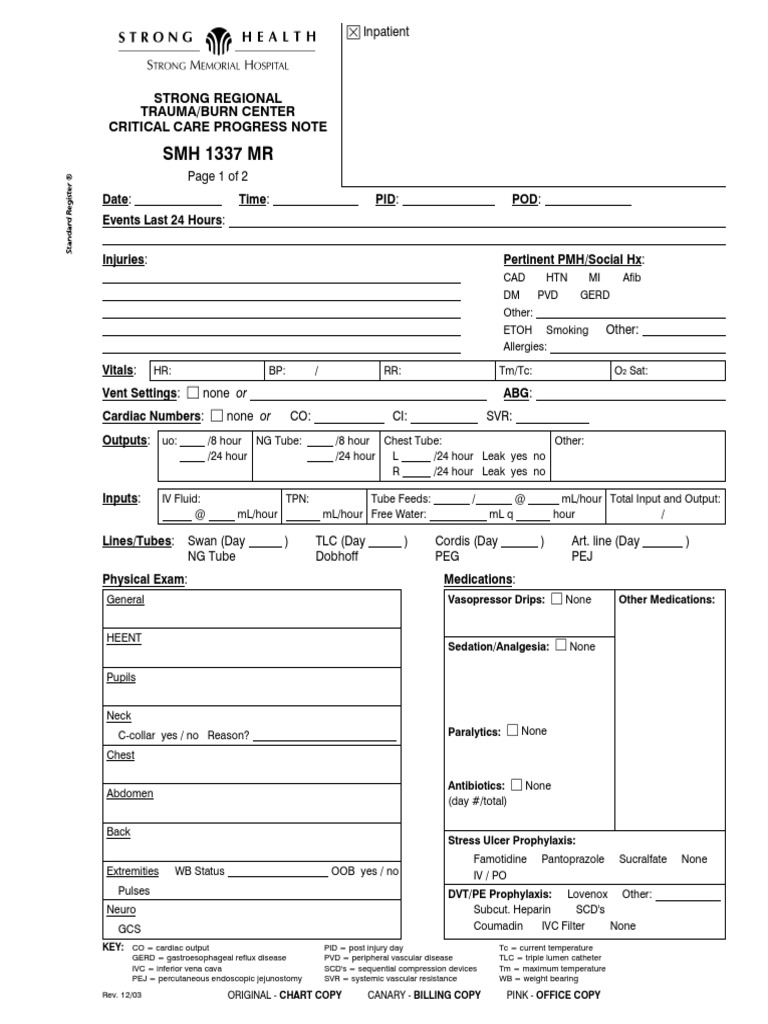 ICU Progress Note | PDF | Neurology | Gastroesophageal Reflux Disease