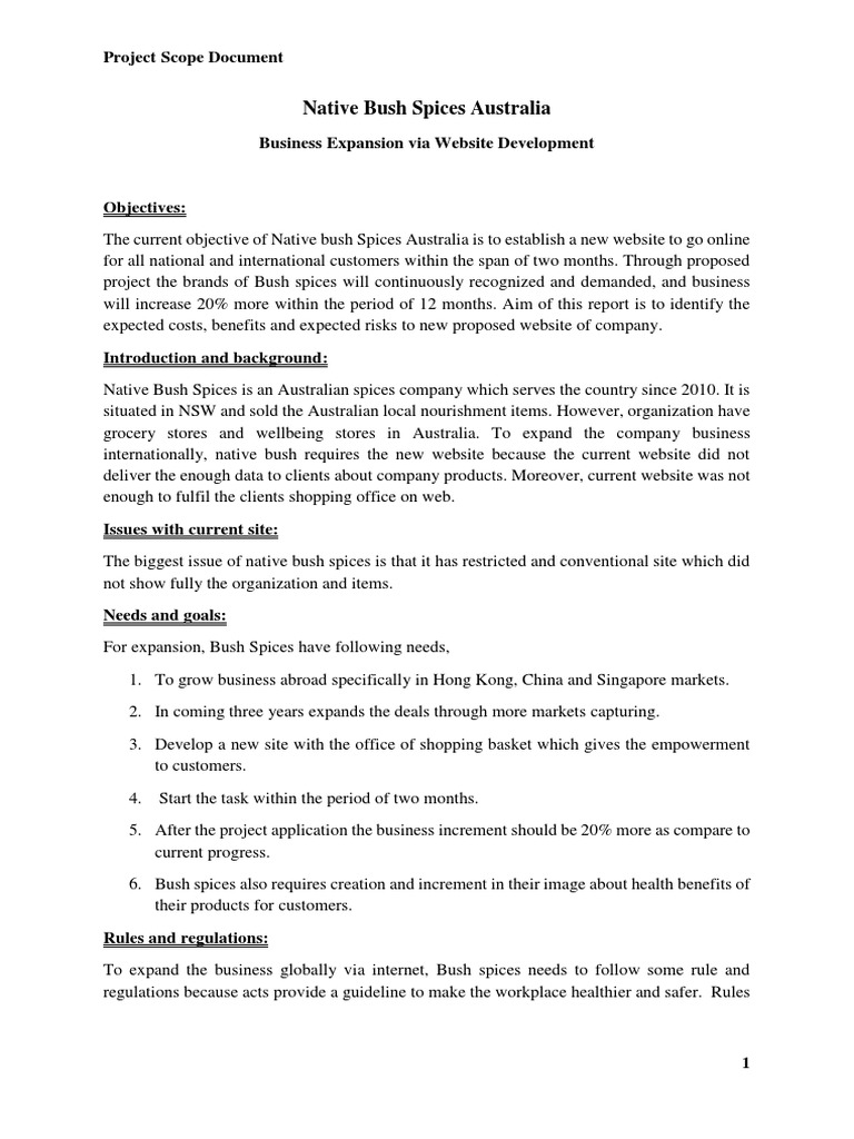 Project Scope Document Native Bush Spices Australia | PDF | Websites ...