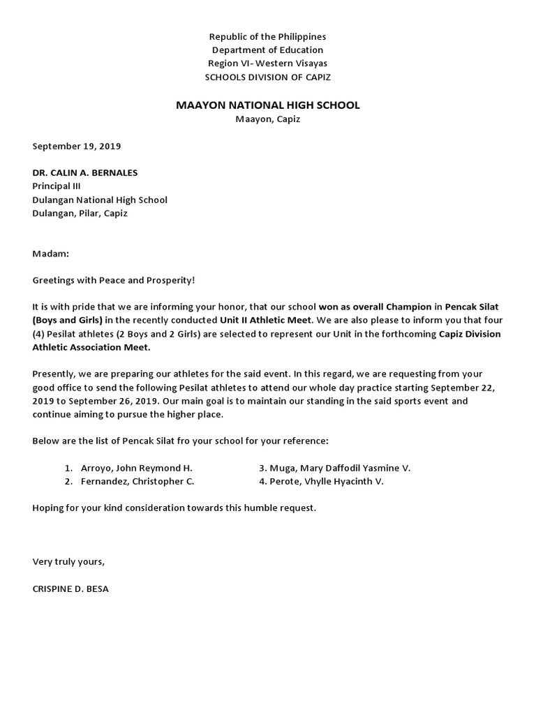 Letter To Excuse Athletes | PDF