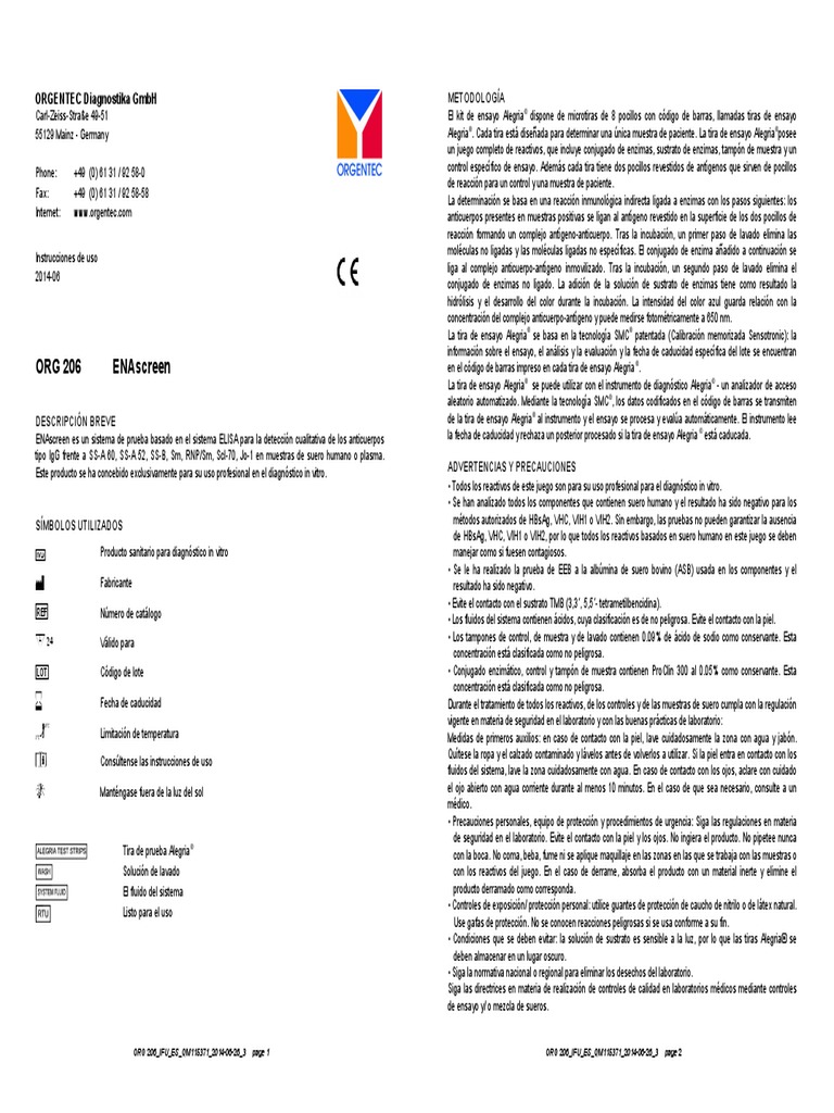 Org 206 Enascreen: Orgentec Diagnostika GMBH | PDF | Enzima | Laboratorios